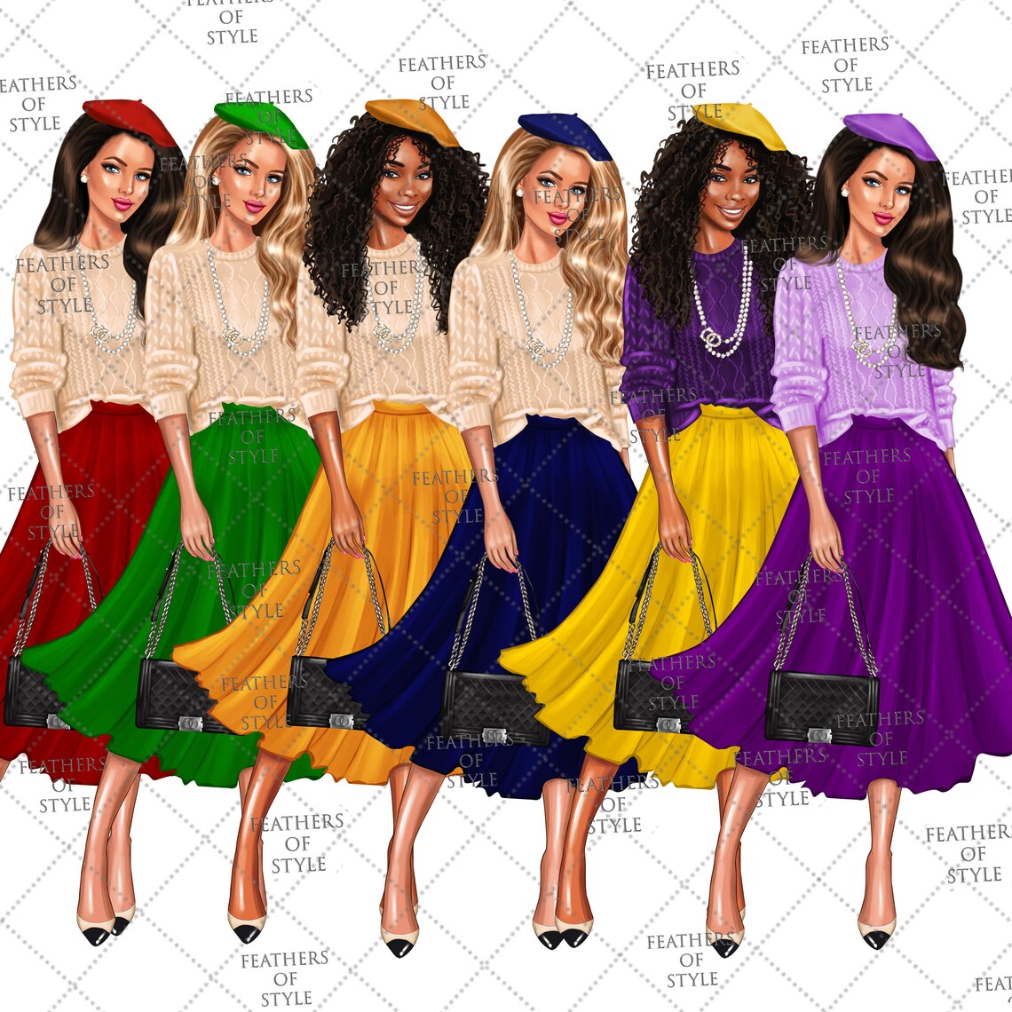 Fashion Girls Clipart Fashionable Women Clipart Fashionable - Etsy