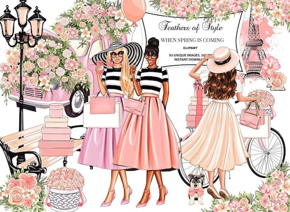 Spring Clipart Fahion Girl Clipart Shopping Clipart Fashion - Etsy