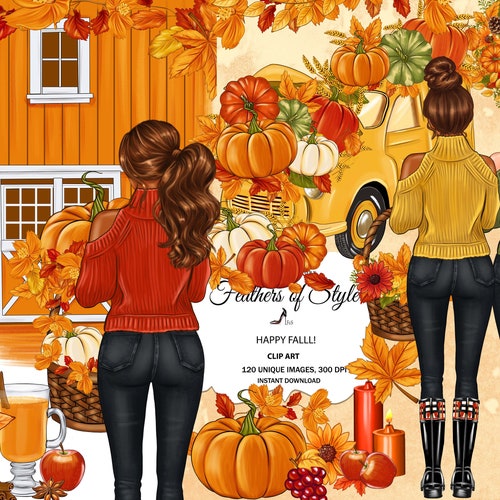 Watercolor Cozy Autumn Clipart Fall Decor Pumpkins Clip Art - Etsy