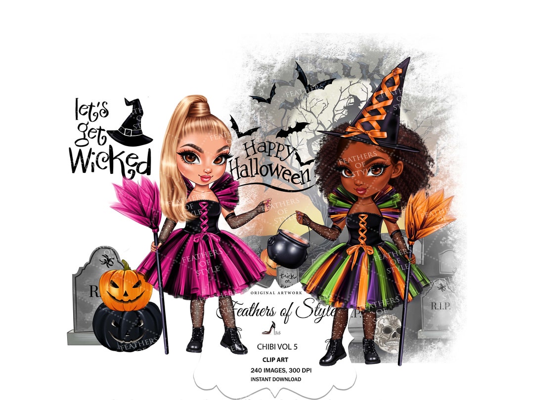 Halloween Chibi Clipart, Chibi Witch Cliparts, Halloween Planner ...