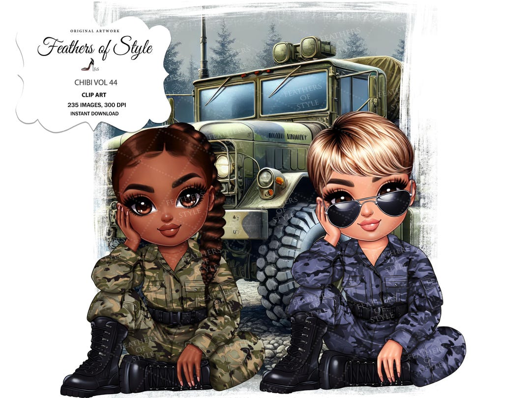 Army Chibi Doll Clipart, Military Chibi Doll Clipart, Boss Babe Chibi ...
