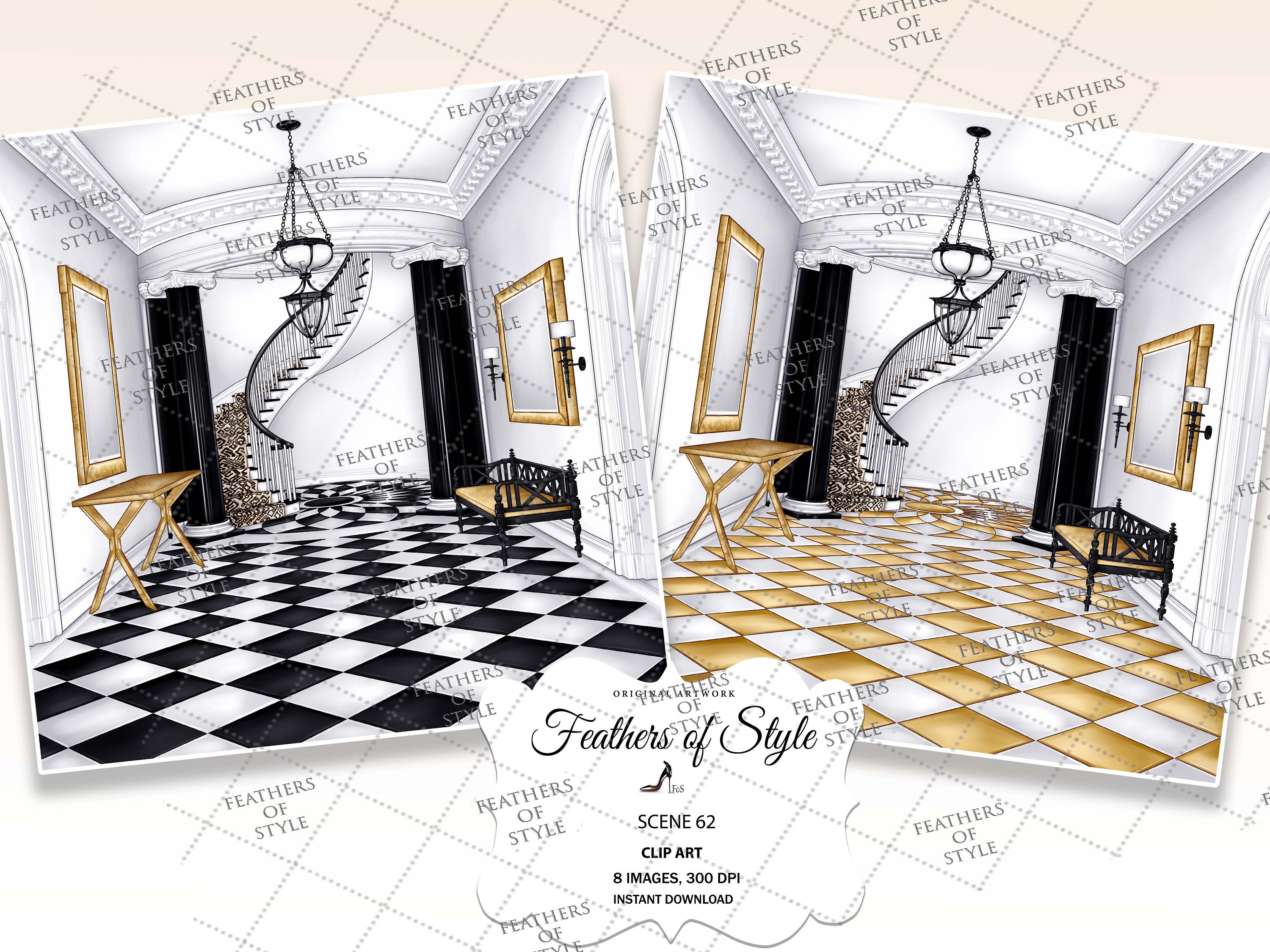 Lobby Scene Entrance Illustration Hallway Scene Home - Etsy