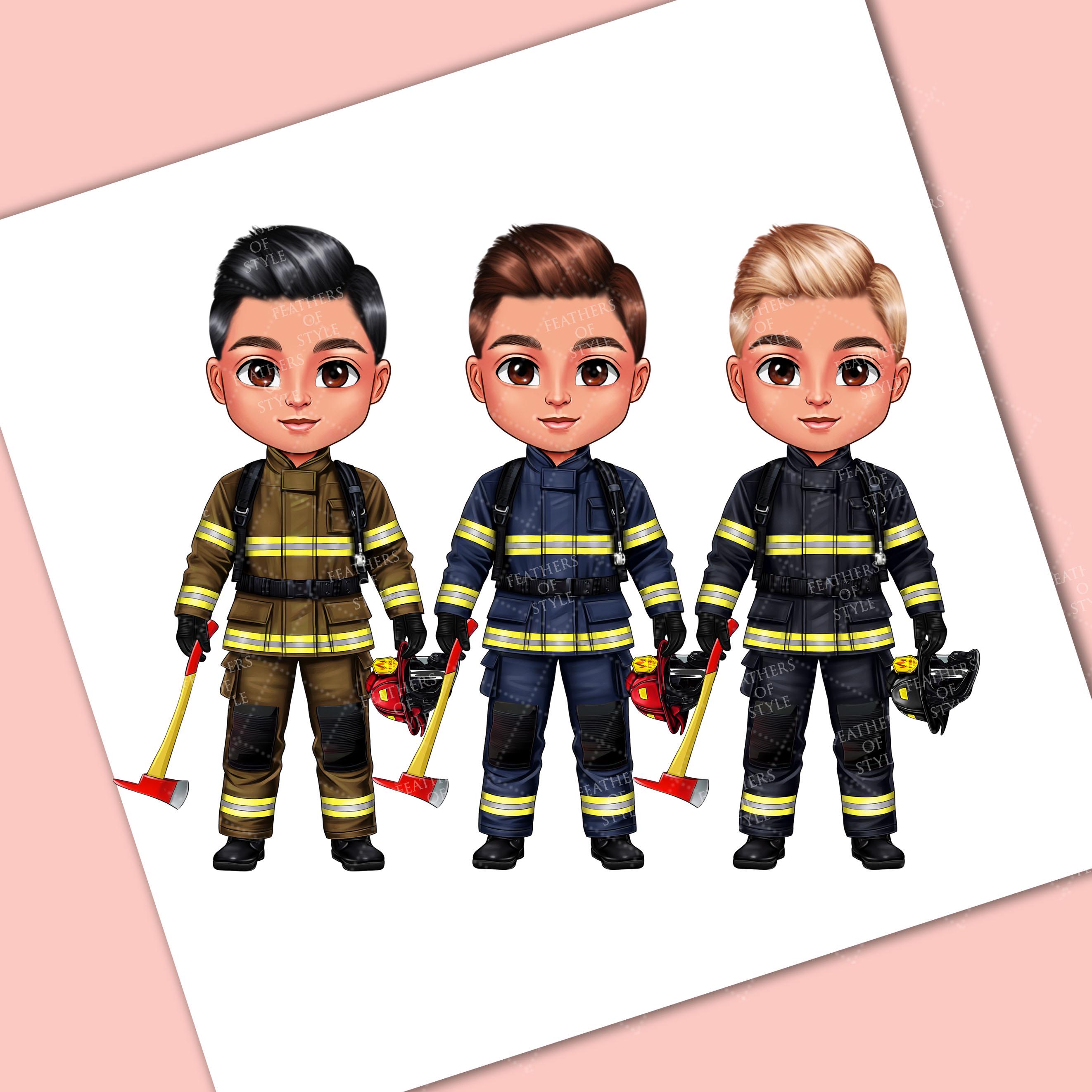 Fireman Clipart, Firefighter Clipart, Chibi Firefighter Clipart, Chibi ...