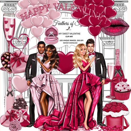 Valentines Day Love Clip Art Glitter Watercolor Clipart PNG - Etsy