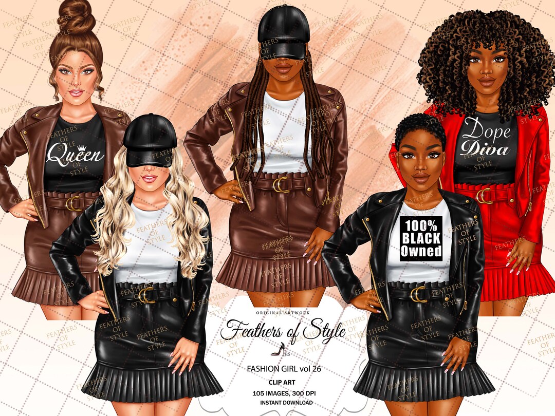 Leather Girl Clipart, Curvy Girl Clipart, Fashion Girl Clipart, Boss ...