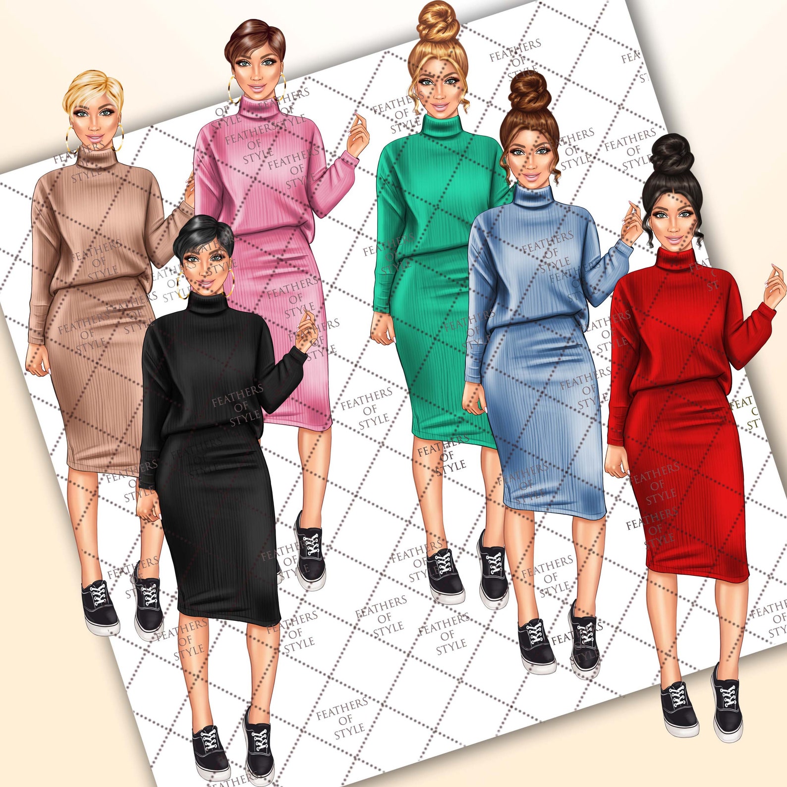 Fashion Girl Clipart Fashionable Woman Clipart City Girl - Etsy