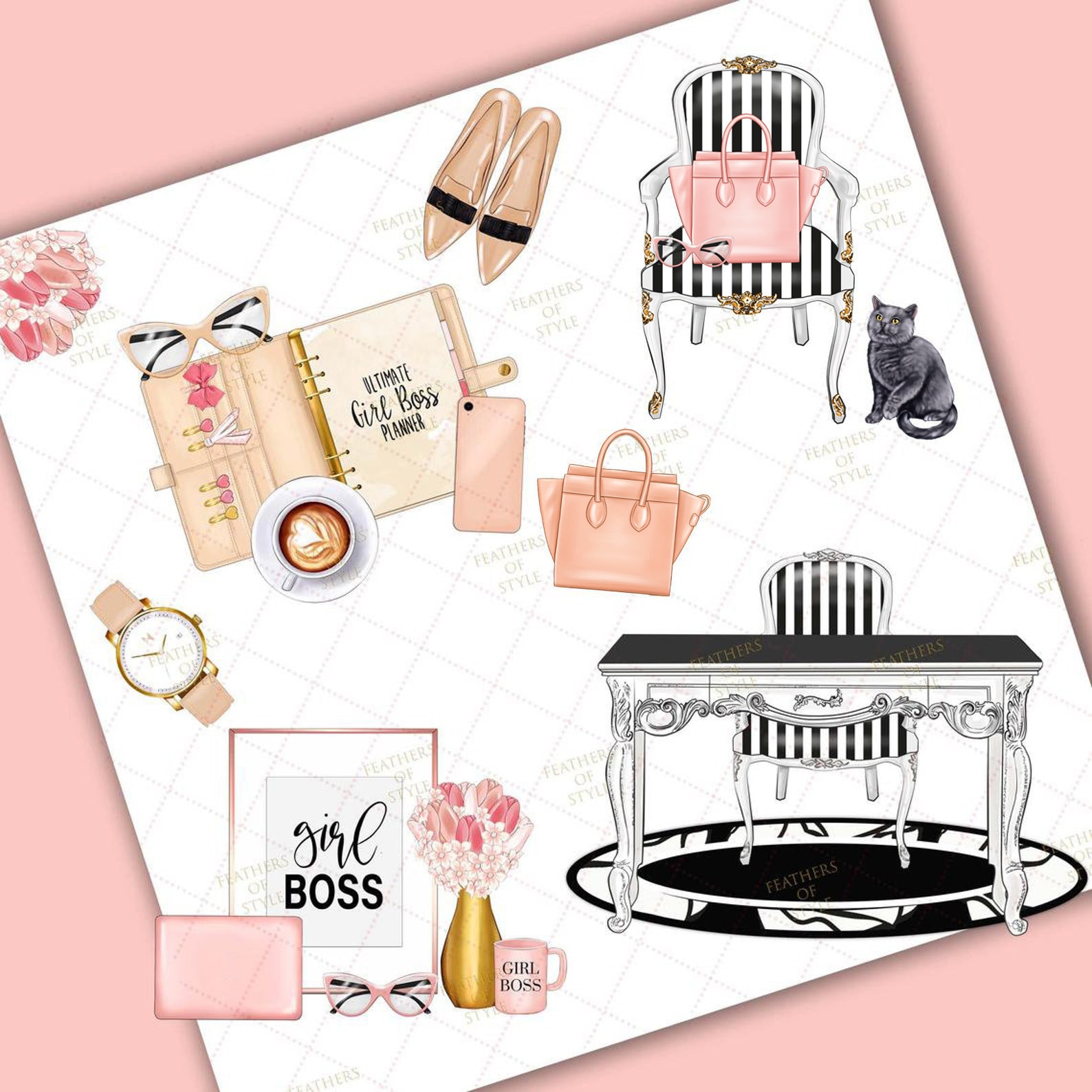 Planner Girl Clipart, Fashion Girl Clipart, Boss Girl, Girlboss Boss ...