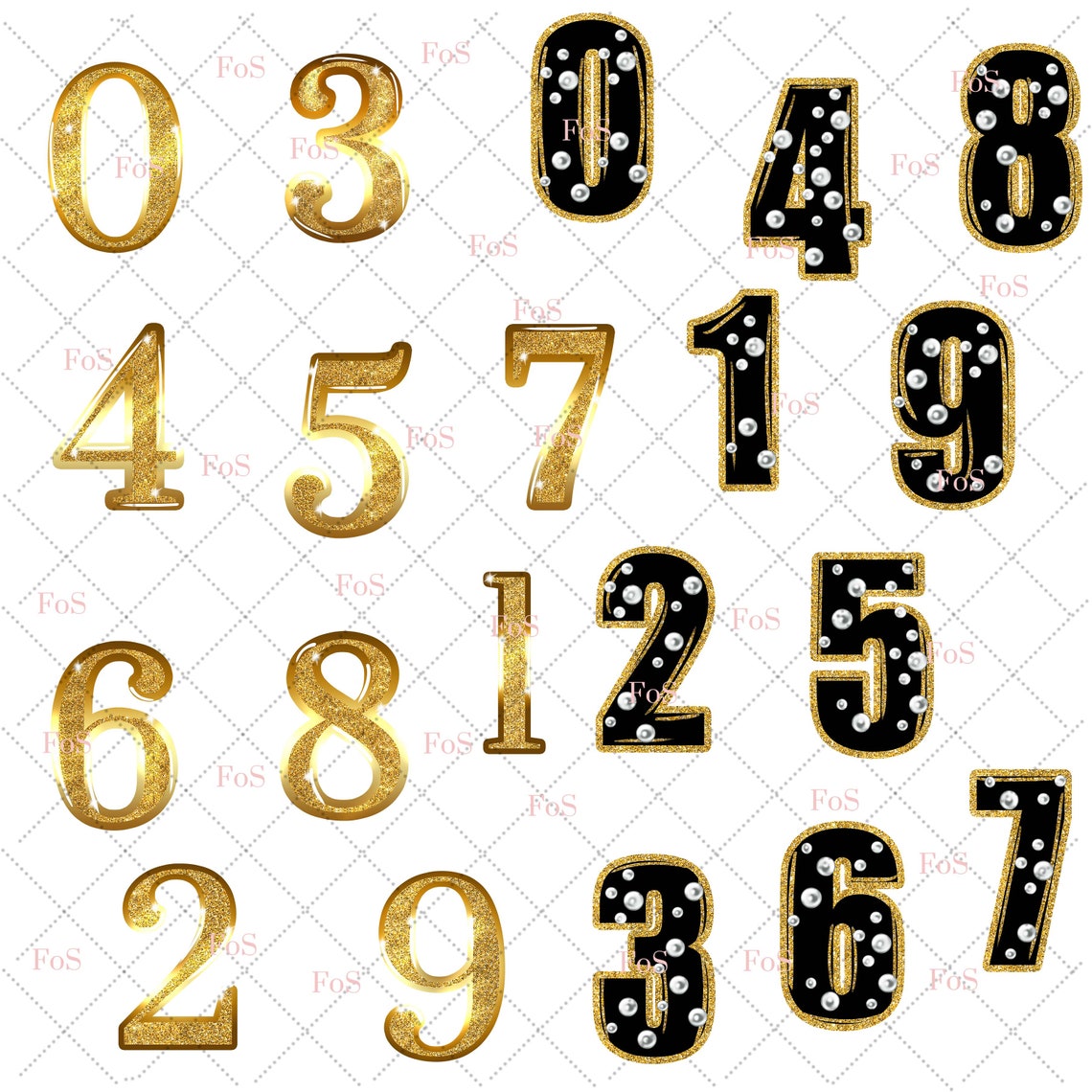 Glitter Numbers Clipart Sparkle Numbers Clipart Pearl Numbers Gold ...