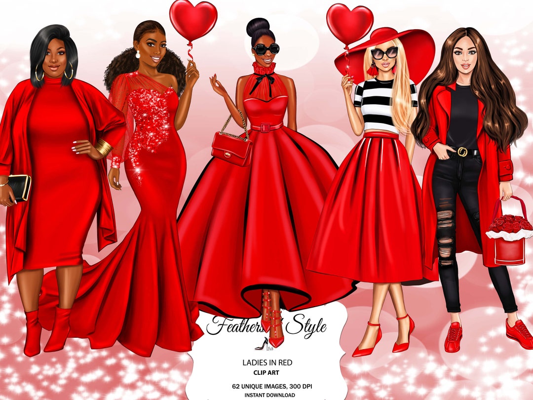 Fashion Girls Clipart, the Lady in Red Clipart, Women in Red Clipart ...