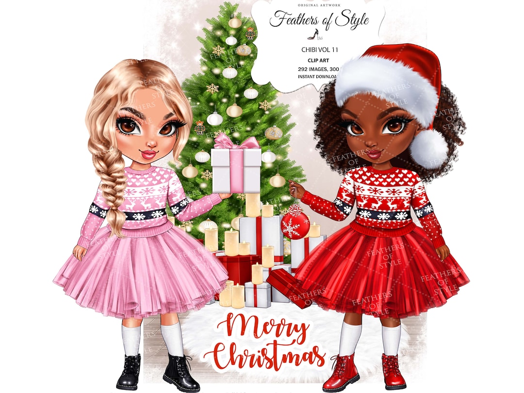 Christmas Chibi Doll Clipart, Xmas Chibi Doll Clipart, Merry Christmas ...