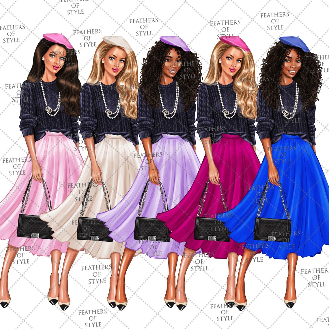 Fashion Girls Clipart Fashionable Women Clipart Fashionable - Etsy