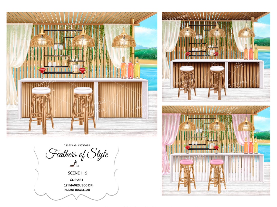 Bar Scene, Summer Bar Scene, Summer Illustration, Bar Illustration, Bar ...