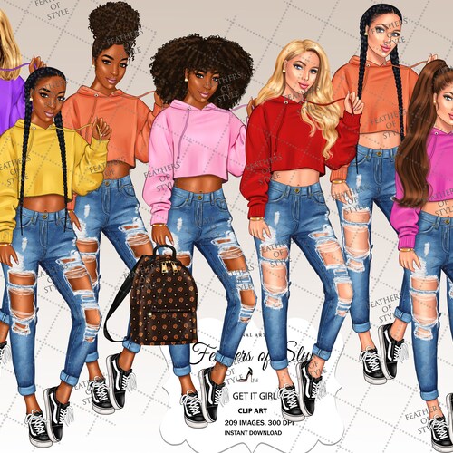African American Fashion Girl Clipart Denim Girl Clipart PNG - Etsy