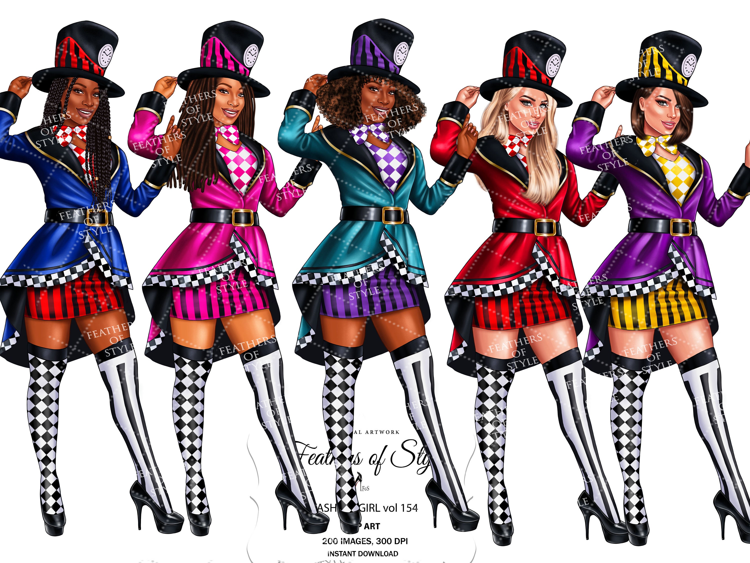 Hatter Costume Girl Clipart, Halloween Illustration, Halloween Clipart ...