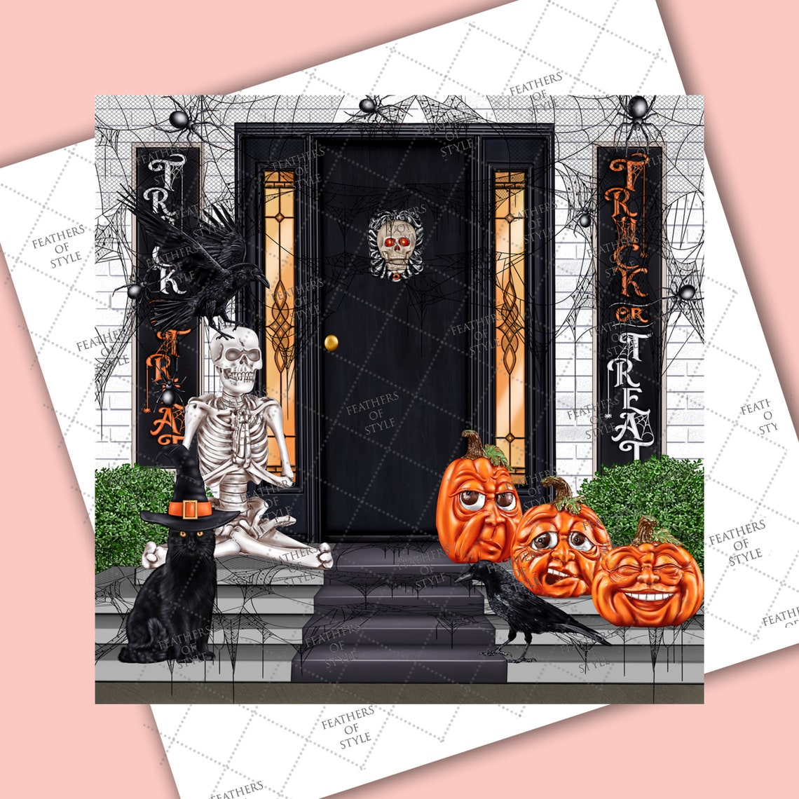 Halloween Door Scene, Halloween Clipart, Front Door Illustration ...