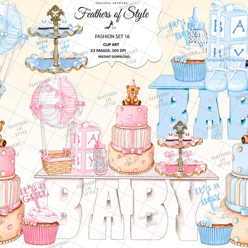 Baby Shower Clipart Girl Boy Gender Reveal Blue Pink Bunting - Etsy