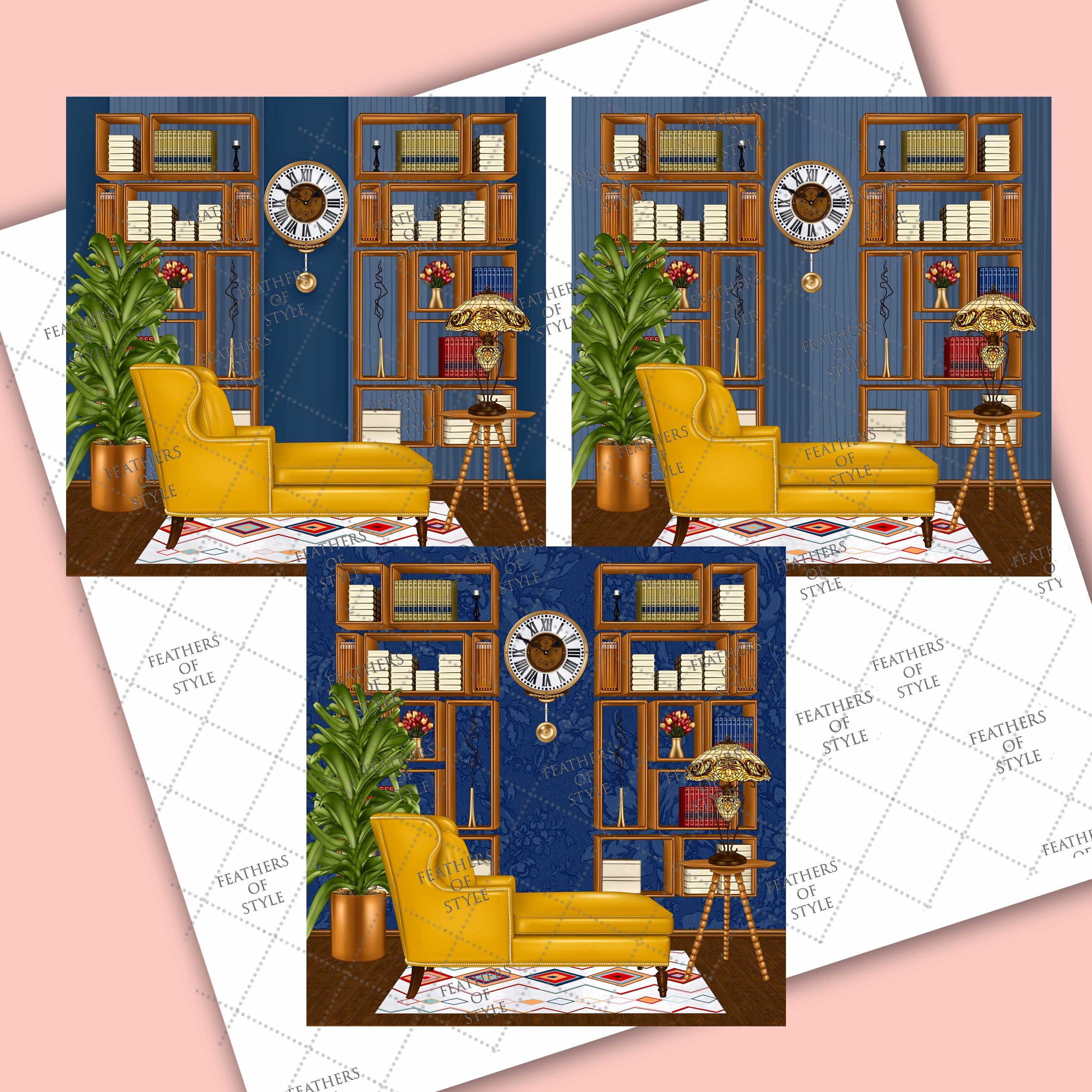 Home Library Clipart, Study Scene, Bookcase Clipart, Home Decor Clipart ...