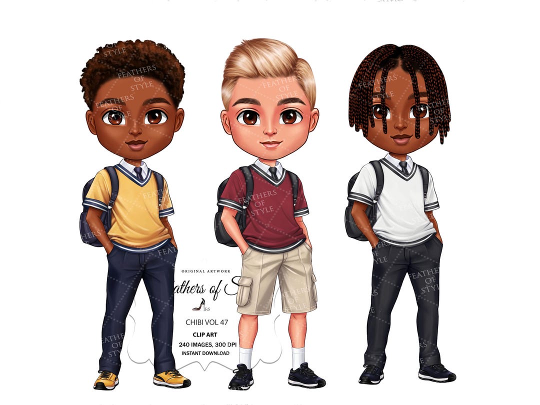 School Boy Clipart, University Chibi Boy Clipart, Teenager Clipart, Boy ...