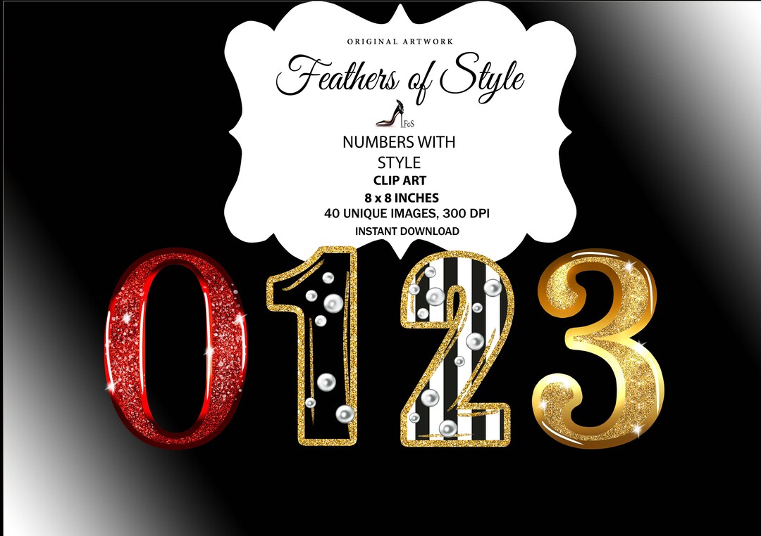 Glitter Numbers Clipart Sparkle Numbers Clipart Pearl Numbers Gold ...