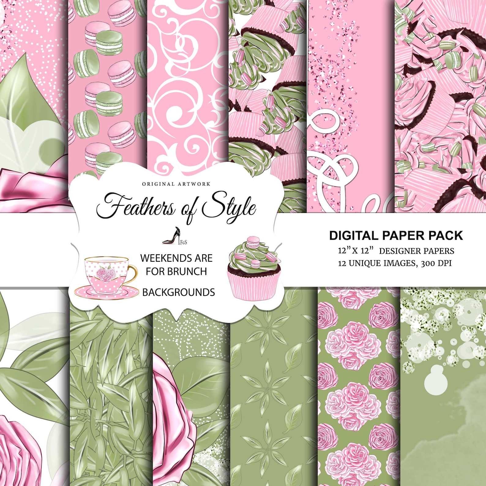 Brunch Digital Paper Tea Party Digital Paper Tea Time | Etsy