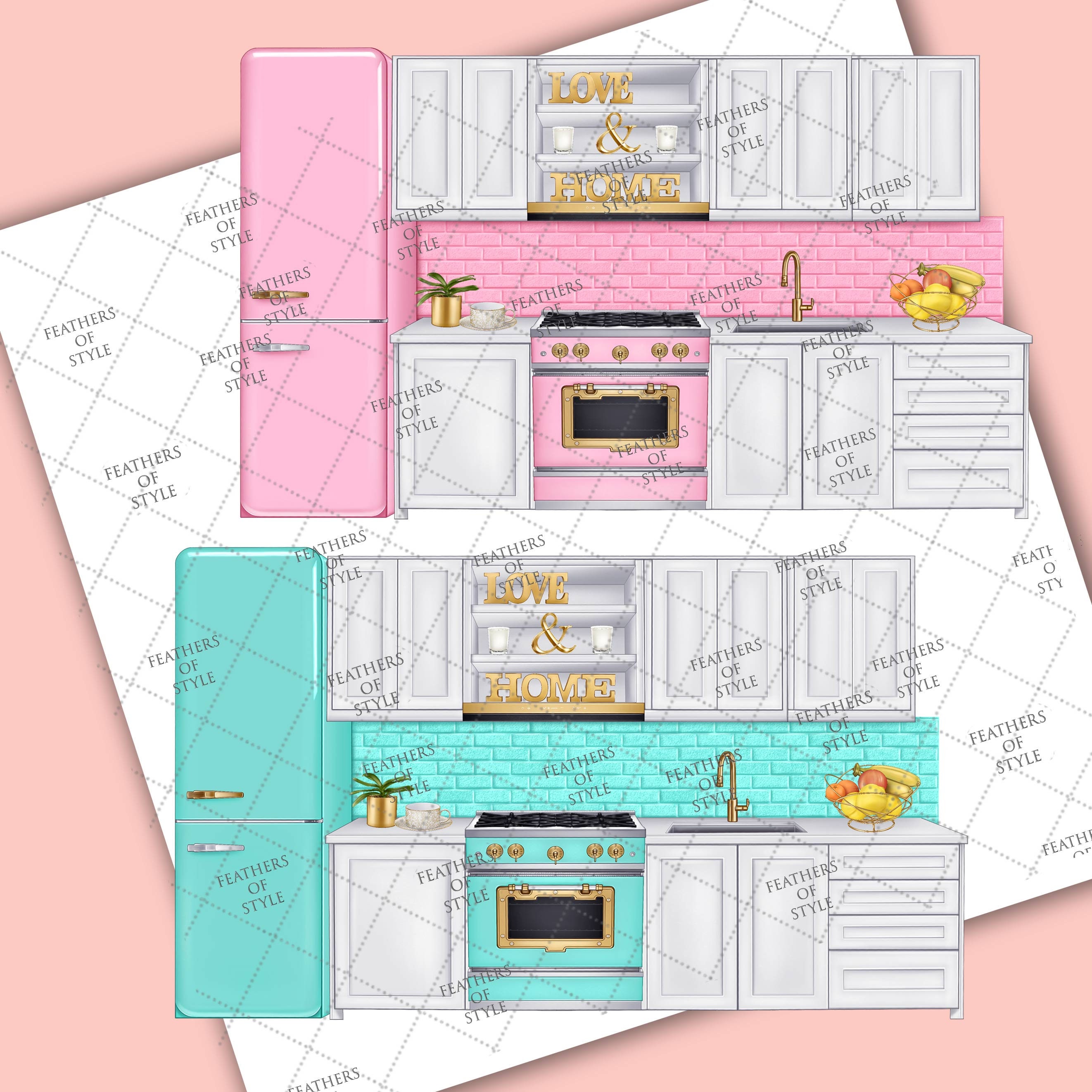 Kitchen Scene Kitchen Illustration Home Scene Kitchen | Etsy
