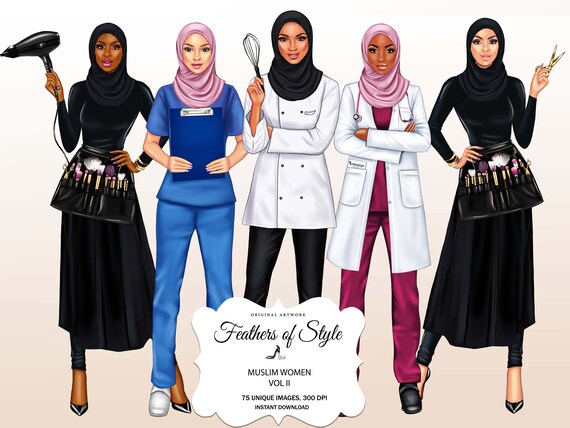 Muslim women clipart Muslim clipart Hijab clipart Afro girl | Etsy