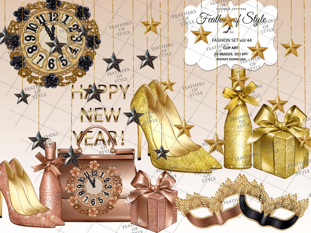 New Year Fashion Set, NYE Clipart, Fashion Accessories Clipart, Planner ...