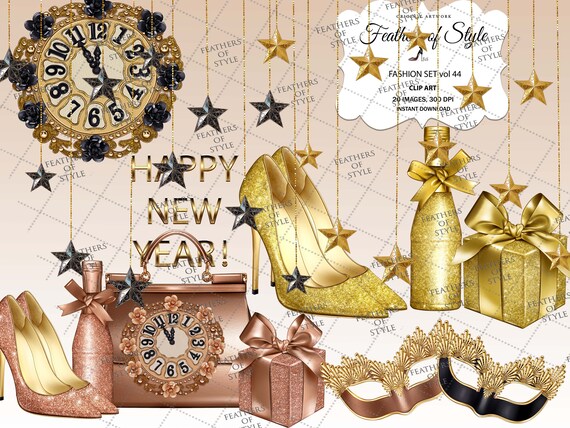 New Year Fashion Set NYE Clipart Fashion Accessories - Etsy