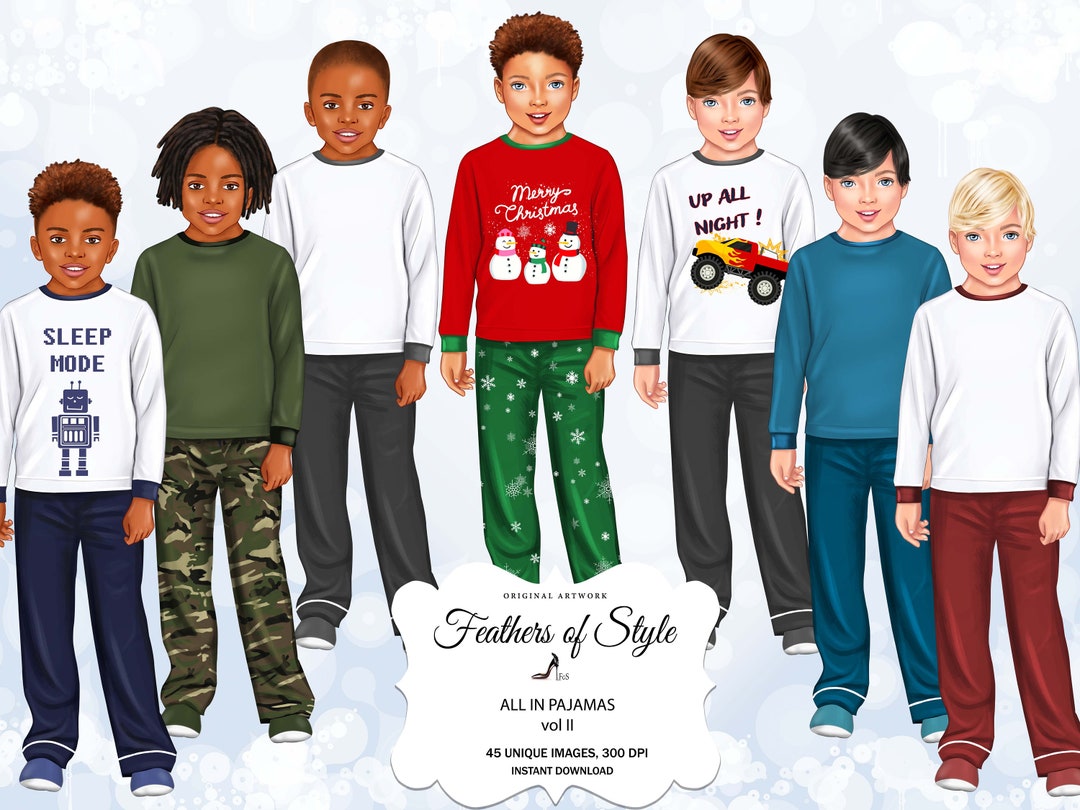 Pajama Party Clipart, Little Boys Clipart, Children Clipart, Bed Time ...