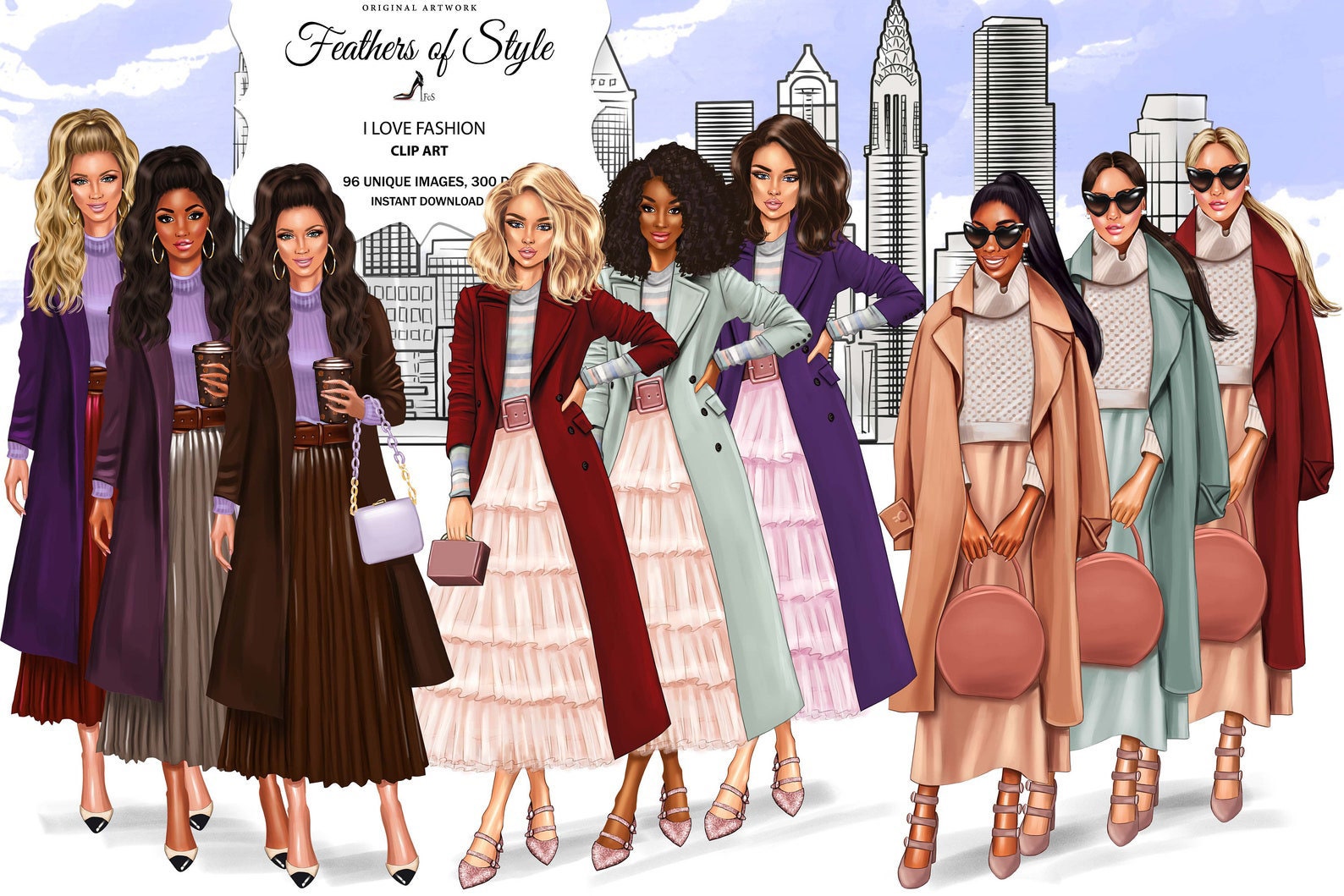 Fashion Girls Clipart, Fashionable Women Clipart, Fashionable Girls ...