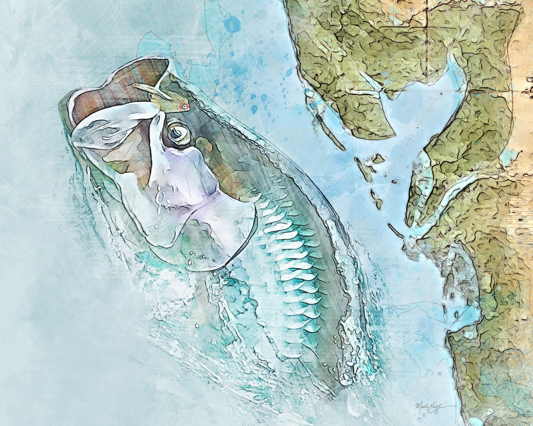 Tarpon Wall Art Print, Tarpon on Boca Grande Vintage Style Map, Fishing ...