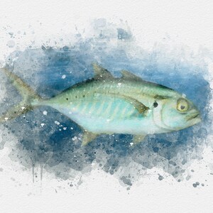 Blue Runner Watercolor Style Art Print Saltwater Fishing Gift, Fish ...