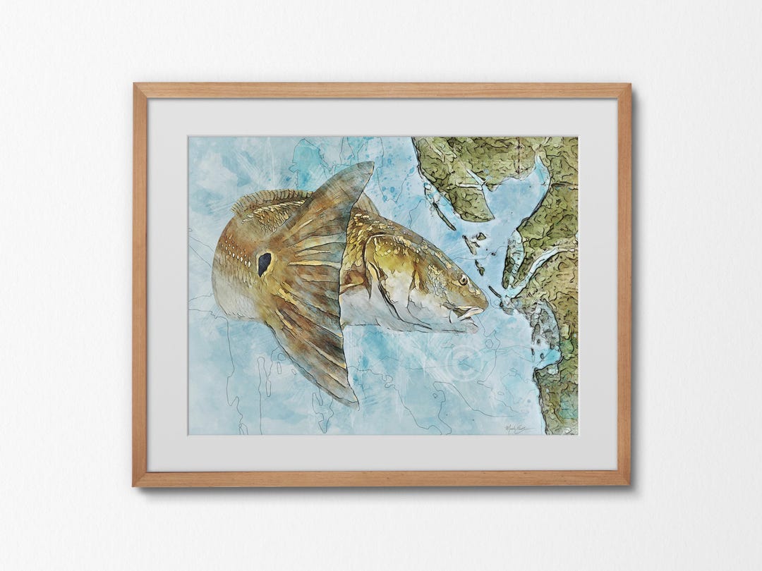 Redfish Art Print Redfish on a Southwest Florida Map. Fort Myers ...