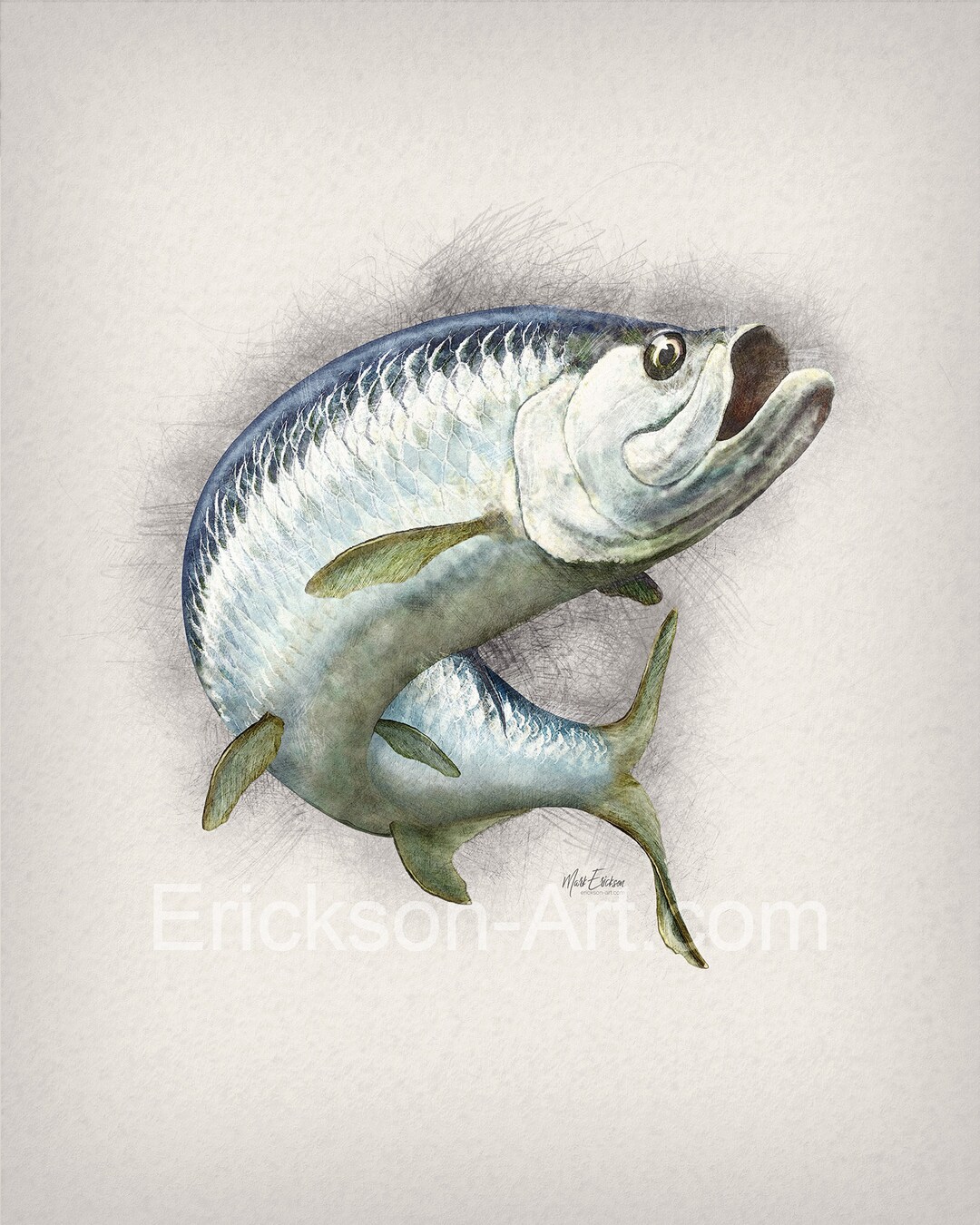 Tarpon Art Print Sketch Style Fishing Decor Coastal Art, Digital Tarpon ...