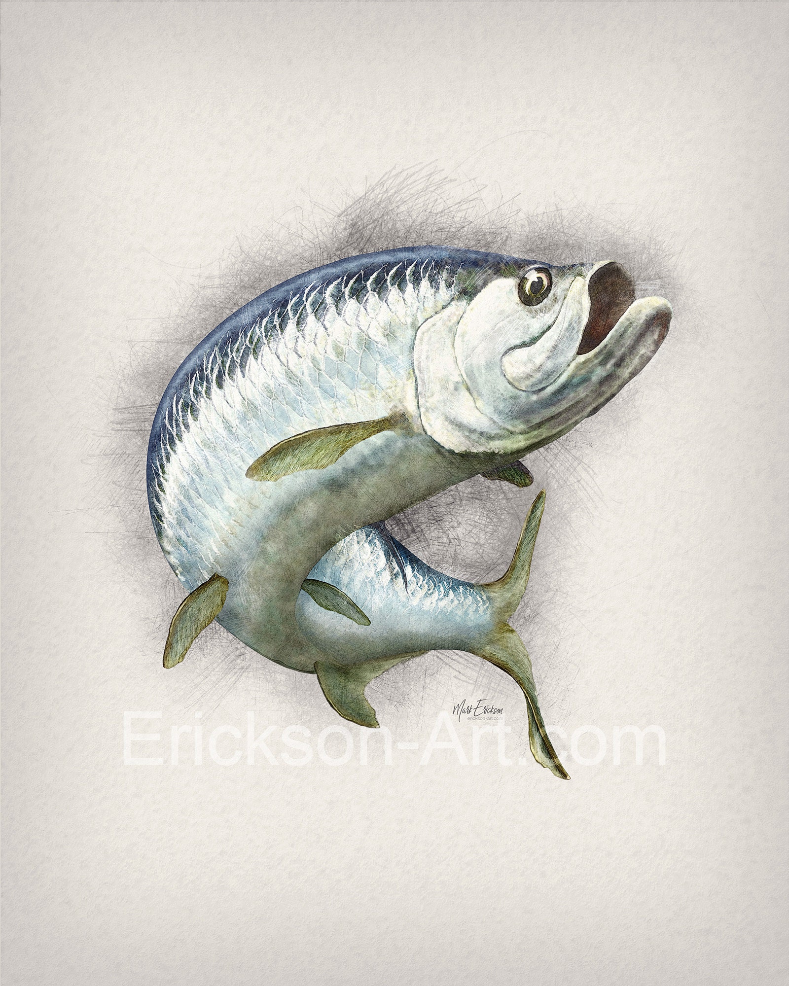 Tarpon Art Print Sketch Style Fishing Decor Coastal Art, Digital Tarpon ...
