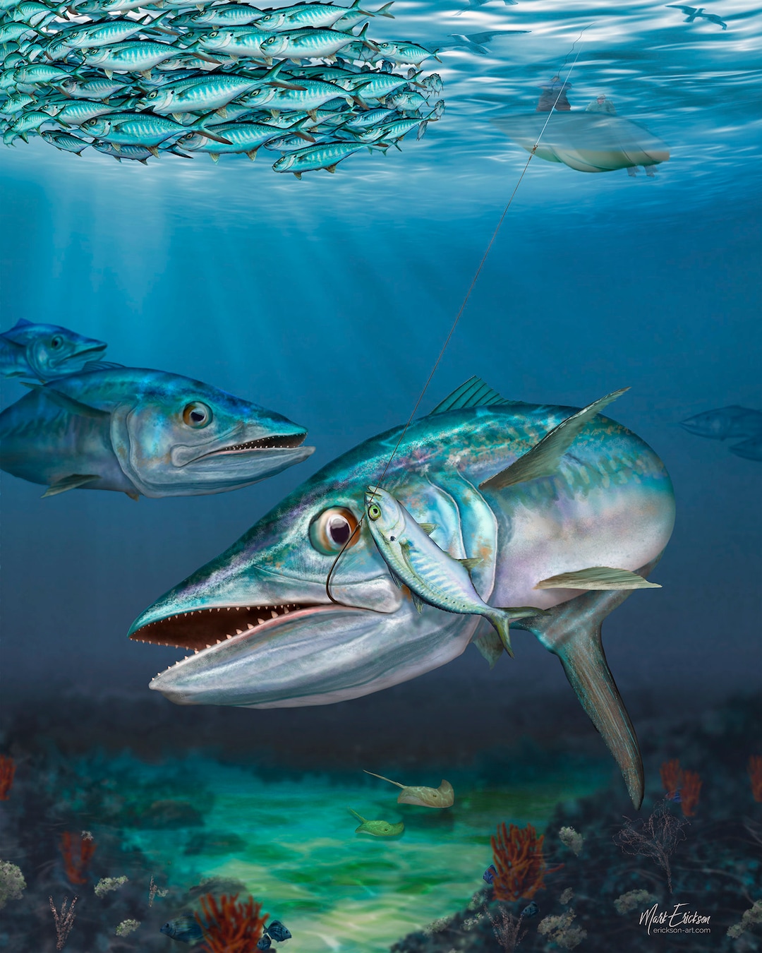 Kingfish Fishing Art Print Gift for a Fisherman, Fish Painting, Fish ...