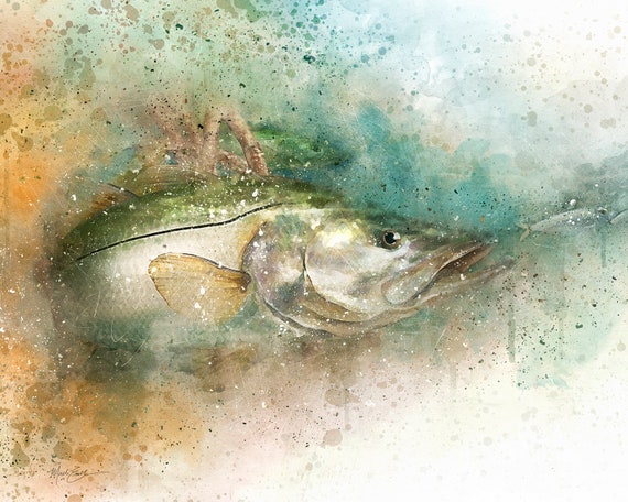 Snook art print fisherman's gift Watercolor style wall - Etsy.de