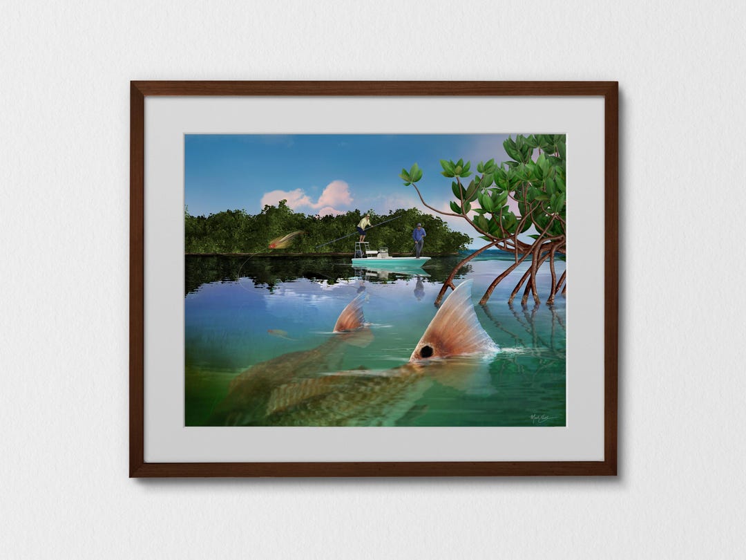 Tailing Redfish Art Print Fish Painting. Redfish Wall Art Gift for a ...