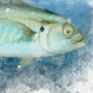 Blue Runner Watercolor Style Art Print Saltwater Fishing Gift, Fish ...