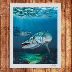 Kingfish Fishing Art Print Gift for a Fisherman, Fish Painting, Fish ...