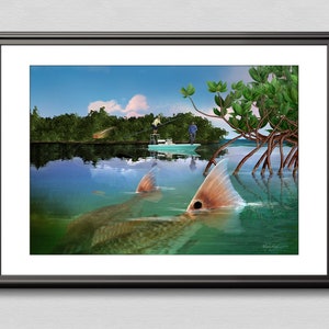 Tailing Redfish Art Print Fish Painting. Redfish Wall Art Gift for a ...