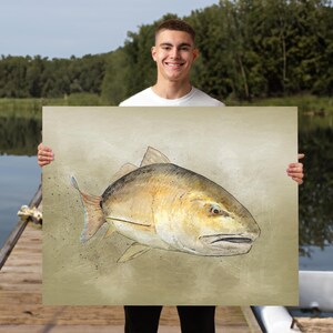 Redfish Drawing Art Print, Red Drum Wall Art Unique Redfish Fisherman ...