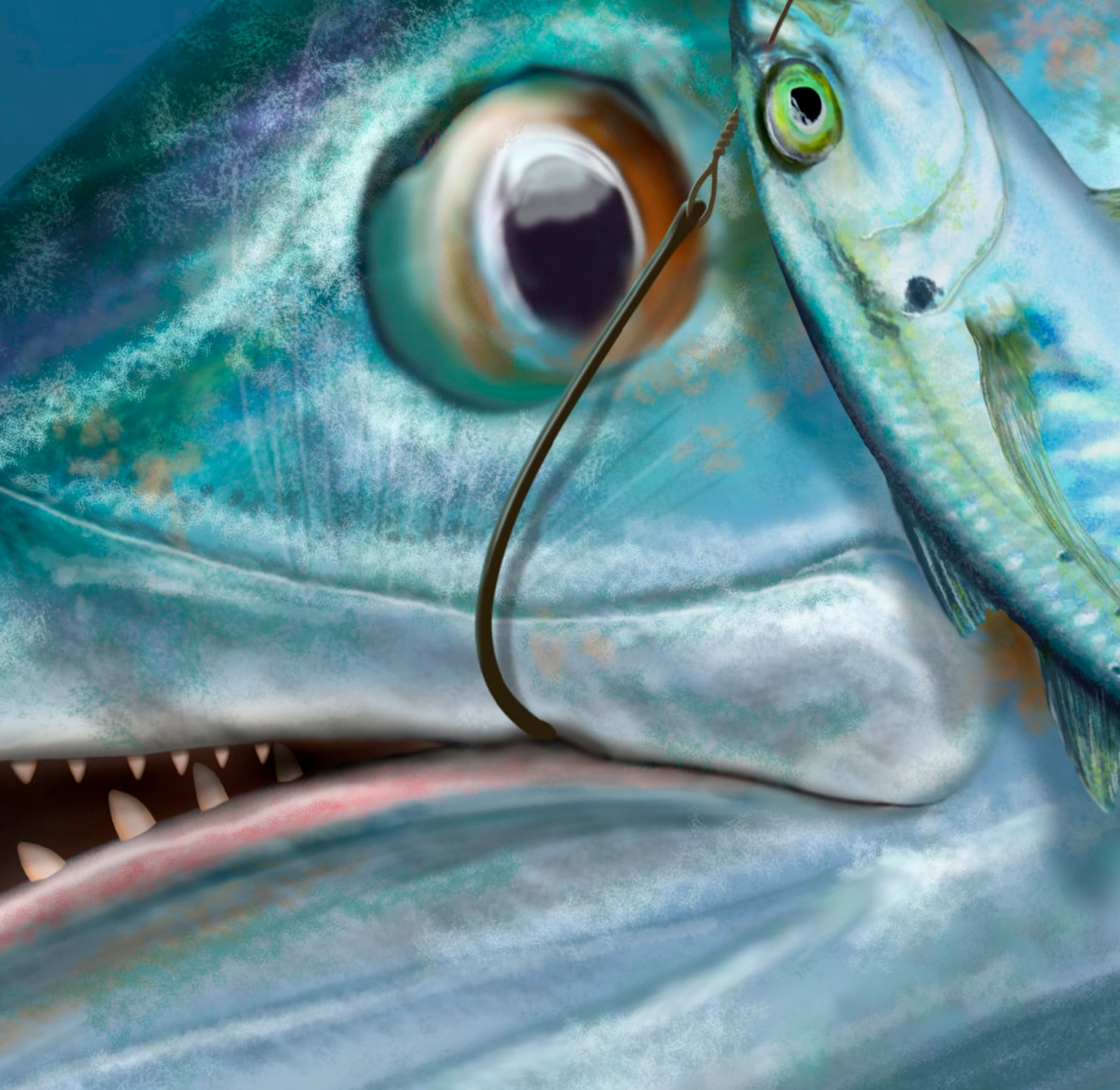 Kingfish Fishing Art Print Gift for a Fisherman, Fish Painting, Fish ...