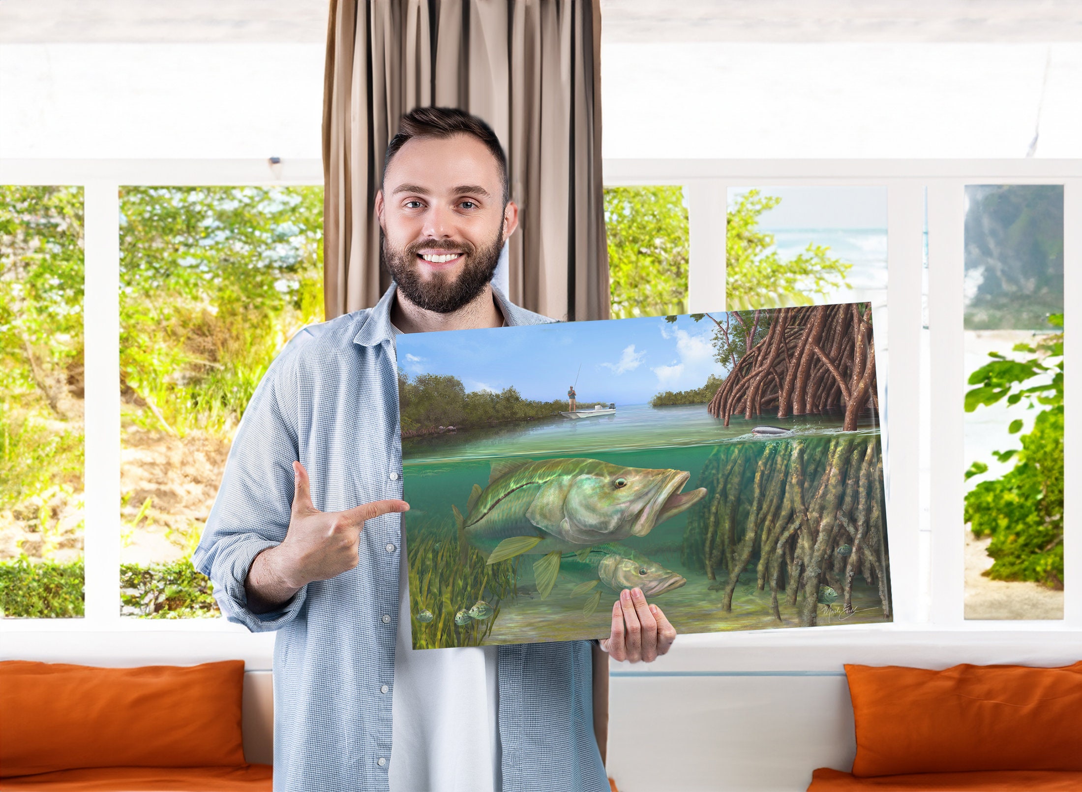 Snook Art Print Gift for Snook Fisherman. A Florida Snook Stalks a ...