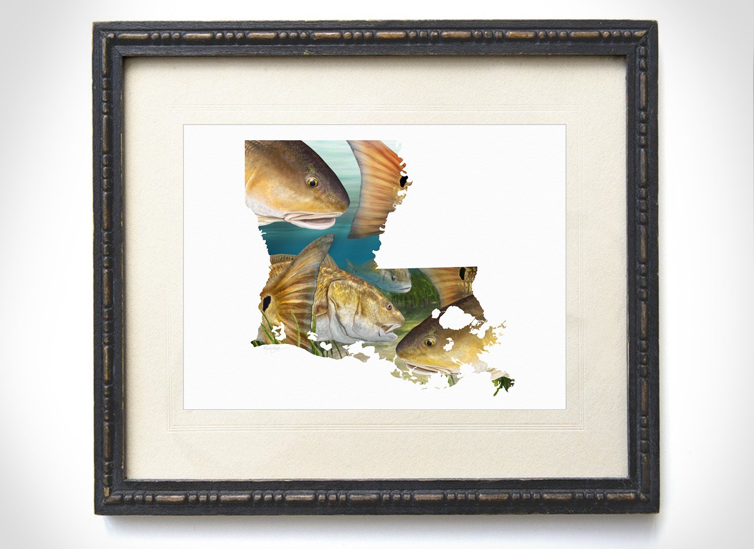 Louisiana Map Redfish Art Print Redfish Fisherman's Gift - Etsy