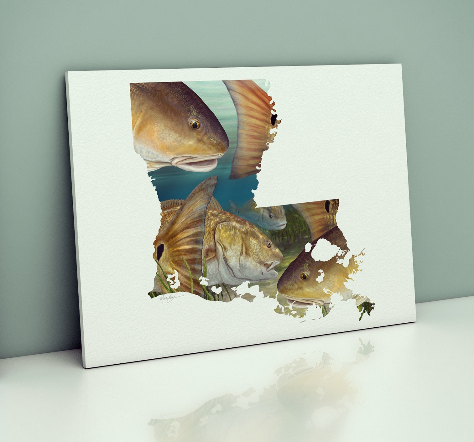 Louisiana Map Redfish Art Print Redfish Fisherman's Gift - Etsy