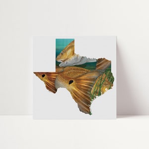 Redfish Art Print on Texas Map Wall Art for a Texas Redfish Fisherman ...