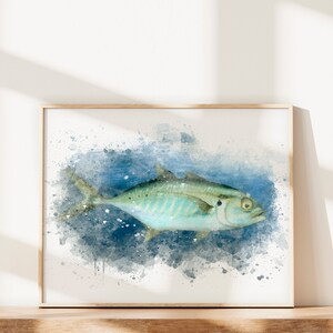 Blue Runner Watercolor Style Art Print Saltwater Fishing Gift, Fish ...