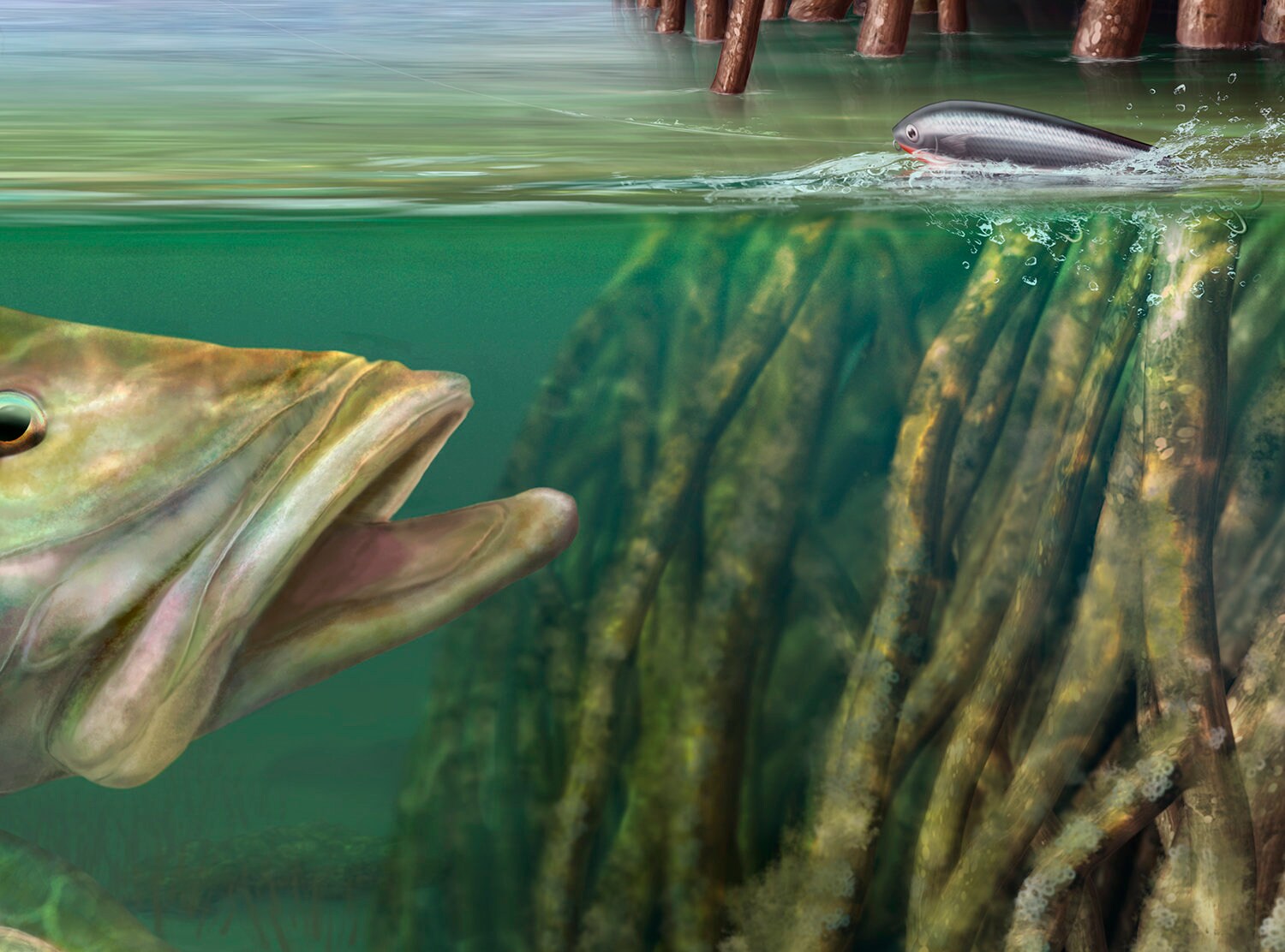 Snook Art Print Gift for Snook Fisherman. A Florida Snook Stalks a ...