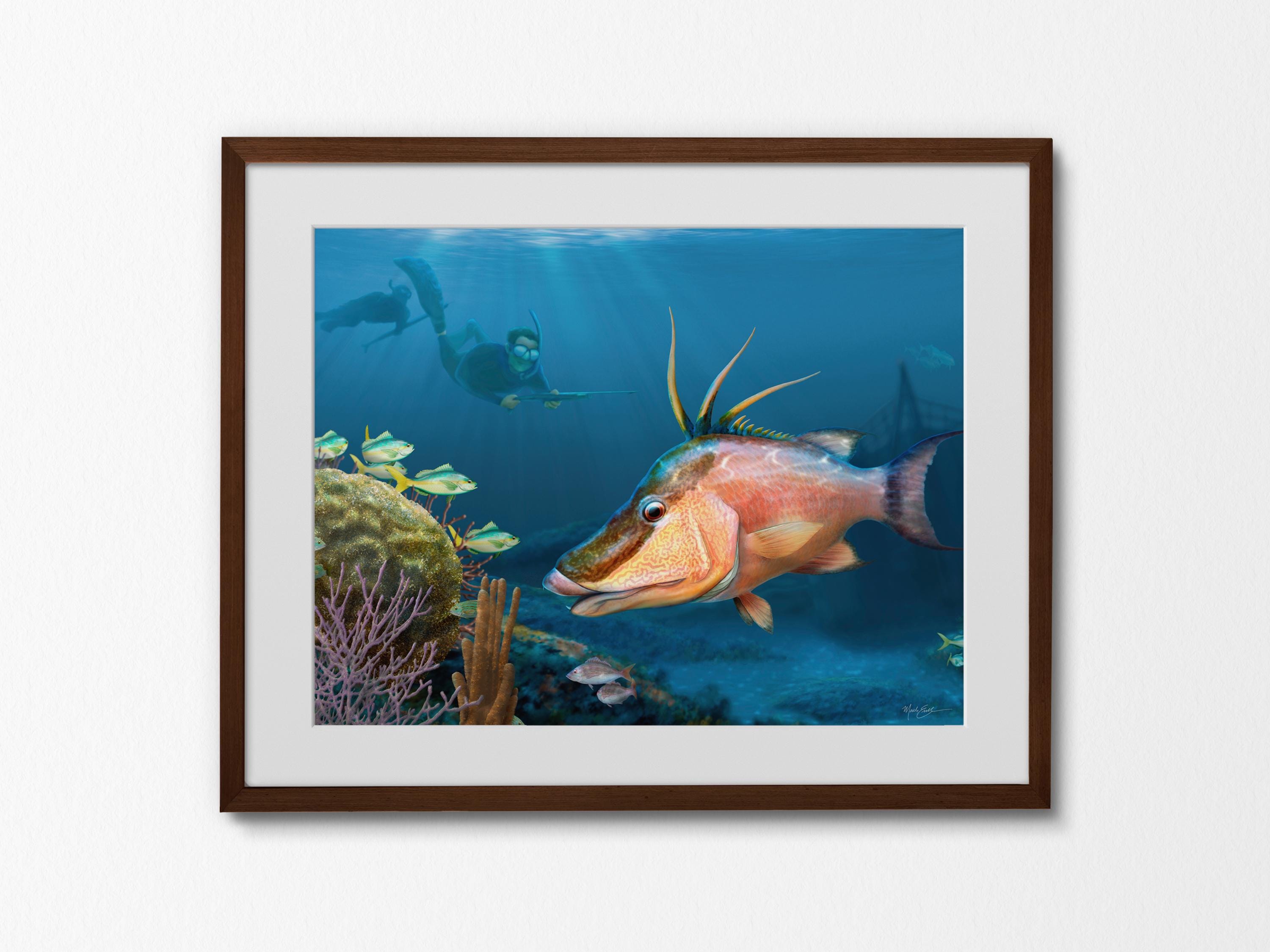 Hog Snapper Art Print Fish Art Spearfishing Décor Fishing Gift, Hogfish ...